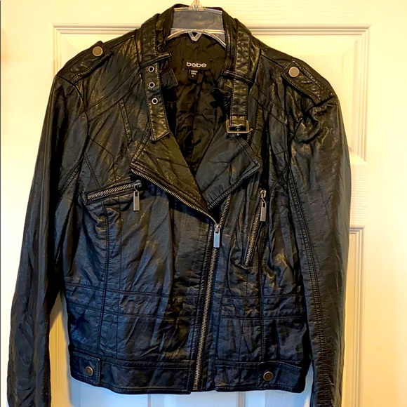 bebe | Jackets & Coats | Black Womens Bebe Leather Bomber Jacket Size ...